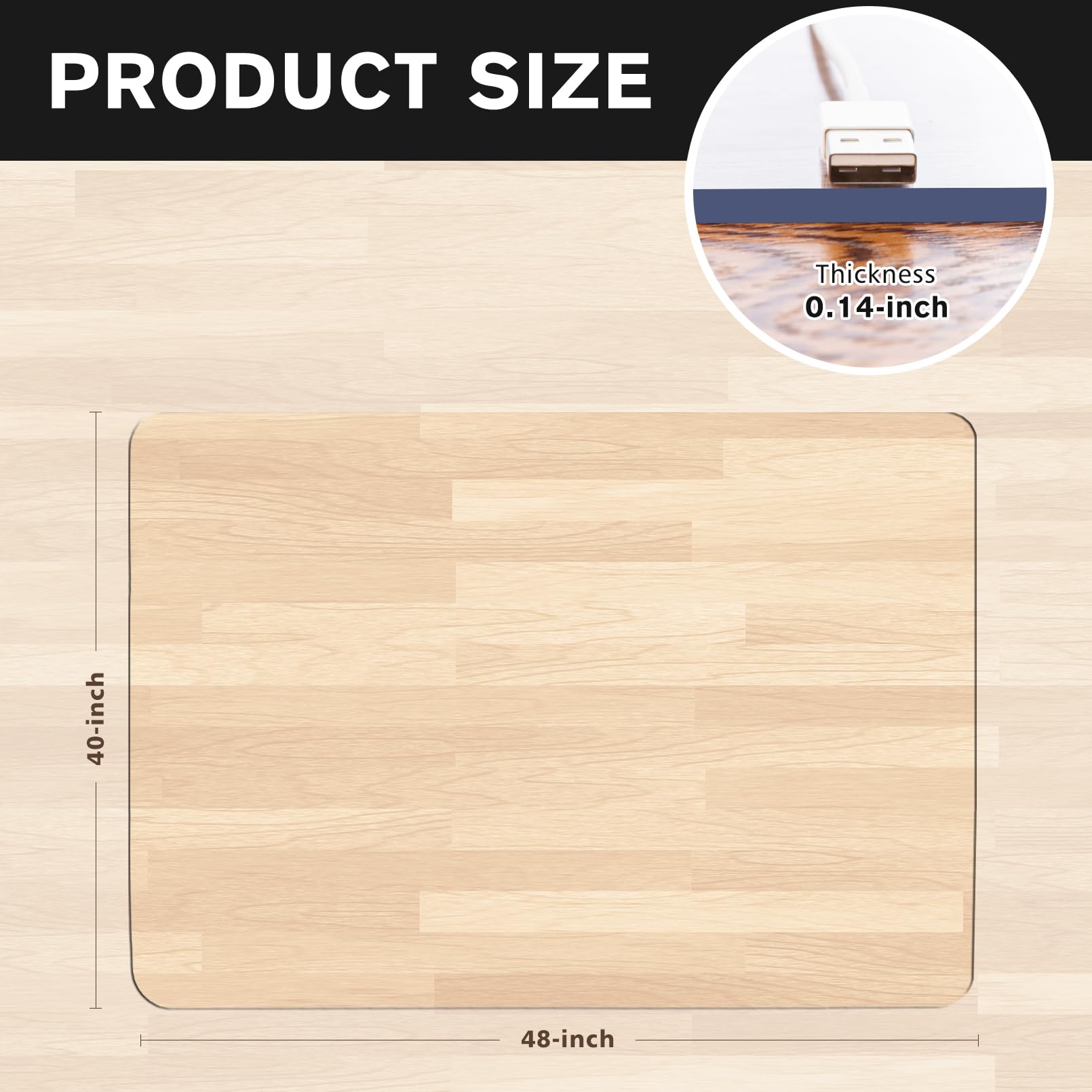 Transparent Non-slip Chair Mat,Large Floor Protector,Can be Used on Hardwood Floors,Non-slip Not Stuck Wheels,Easy to Clean,1/7" Thick,48"x36"