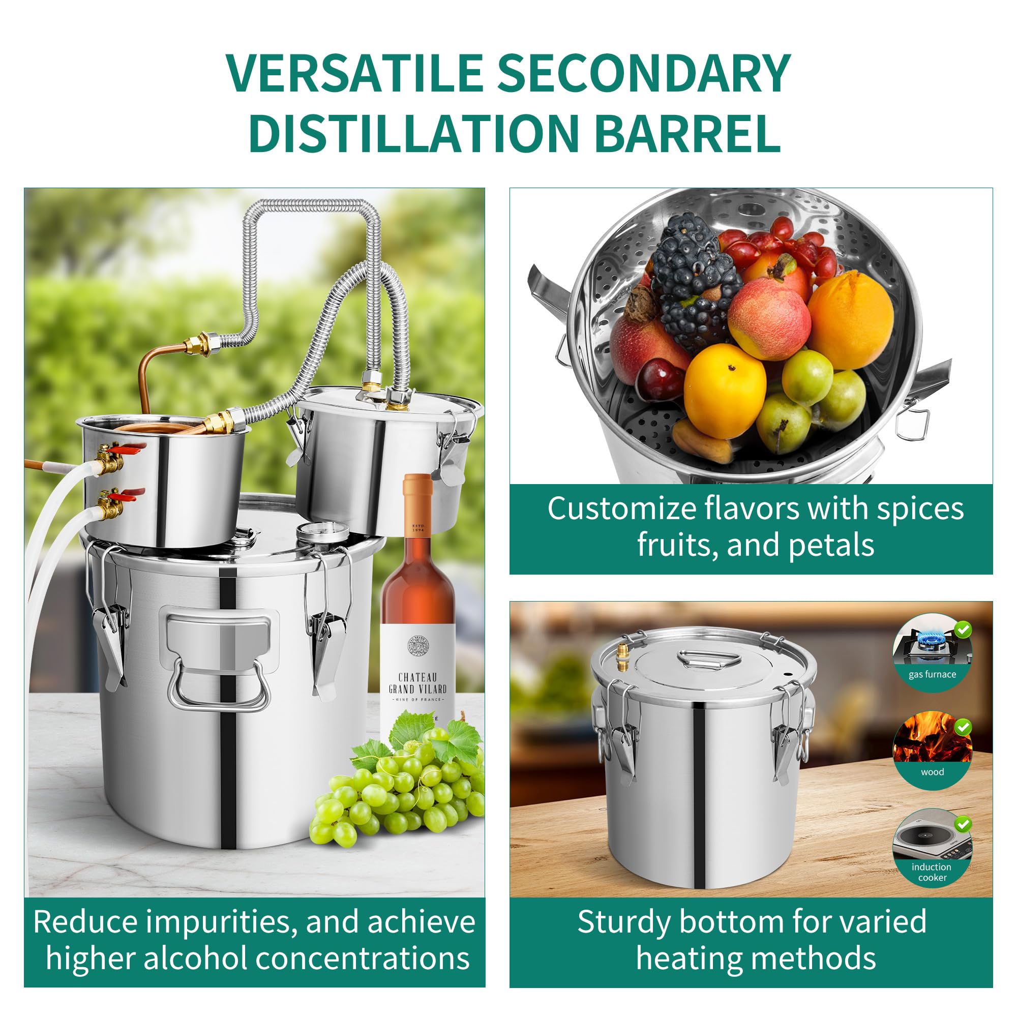 YITAHOME Alcohol Still 8 Gal / 30L, Stainless Steel Alcohol Distiller with Alcoholometer, Fermentation Stand and Built-in Thermometer, Home Alcohol Brewing Kit for DIY Whiskey, Wine Making