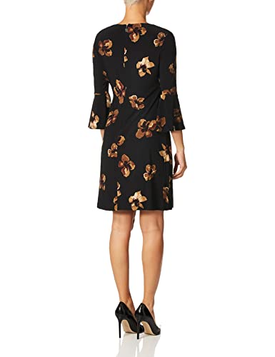 Tommy Hilfiger Women's Jersey Bell Sleeve Dress, Black/Beige Floral, 2