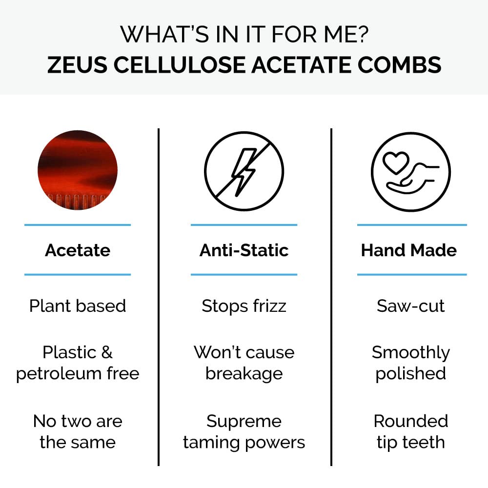 ZEUS Large Beard Pick, Best Handmade Afro Pick, Anti-Static & Anti Frizz, Thick & Curly Hair Tool, 5.25" - AH11