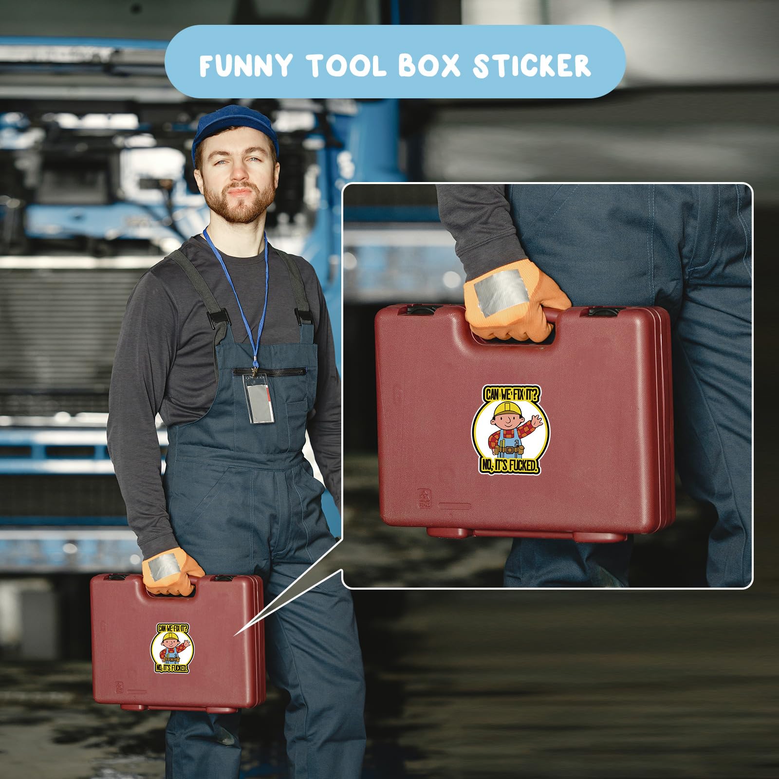 XMJY 5 Pack Funny Hardhat Stickers - Can We Fix It? No, It's Fucked, Cute Cartoon Hard Hat Stickers for Builder, Waterproof Vinyl Stickers for Tool Box, Helmet (2 inch)