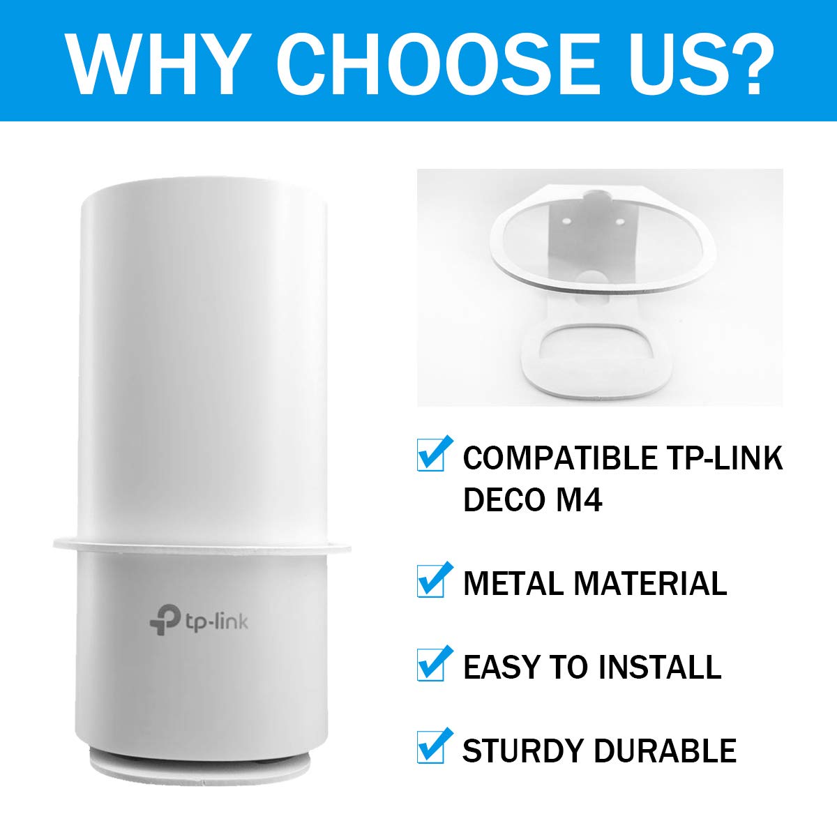Tp-Link Deco M4 Wall Mount, ALLICAVER Sturdy Metal Made Mount Bracket Compatible with Tp-Link Deco M4 Mesh WiFi. (2 pcs-M4)