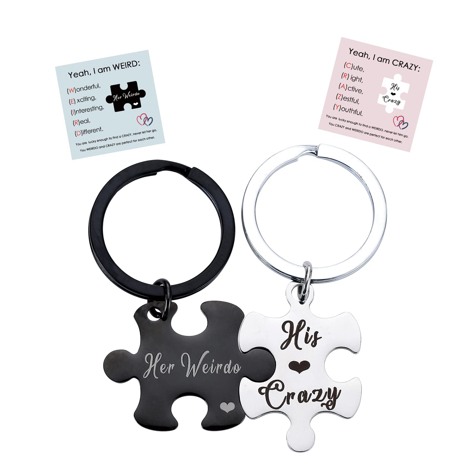 Tyniffer Couples Keychain Gift for Boyfriend Girlfriend,Valentines Day Gifts for Him/Her,His Crazy Her Weirdo Matching Keychain Gift (Silver & Black)