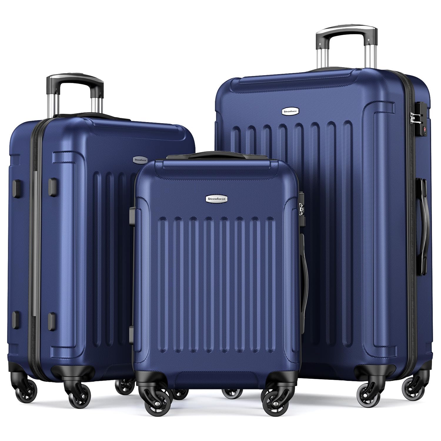 Strenforce Luggage Lightweight 3 Piece Set with Spinner Wheels TSA Lock,dark bule