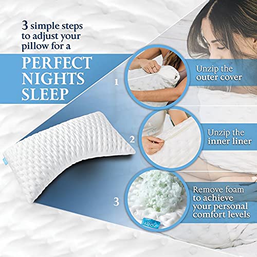 Zoey Sleep Side Sleep Pillow for Neck and Shoulder Pain Relief - Adjustable Memory Foam Bed Pillows for Sleeping - Plush Machine Washable Pillow Cover - Queen Size 19" x 29" (Queen, Grey)