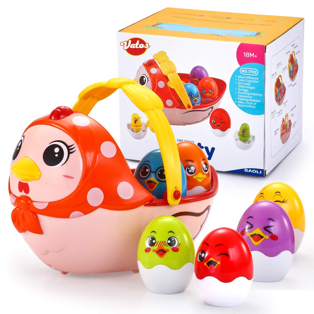 Vatos Baby Easter Egg Toy, Toddler Easter Basket for 1 2 3 4 5 Year Old Boys & Girls | Musical Easter Eggs with Colorful Changing Lights| Musical Easter Eggs for Babies
