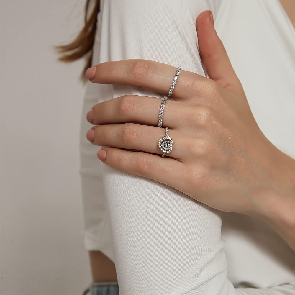 Women's 925 Sterling Silver Ring, Heart Promise Engagement Ring, Halo Cubic Zirconia Wedding Band, Size 12