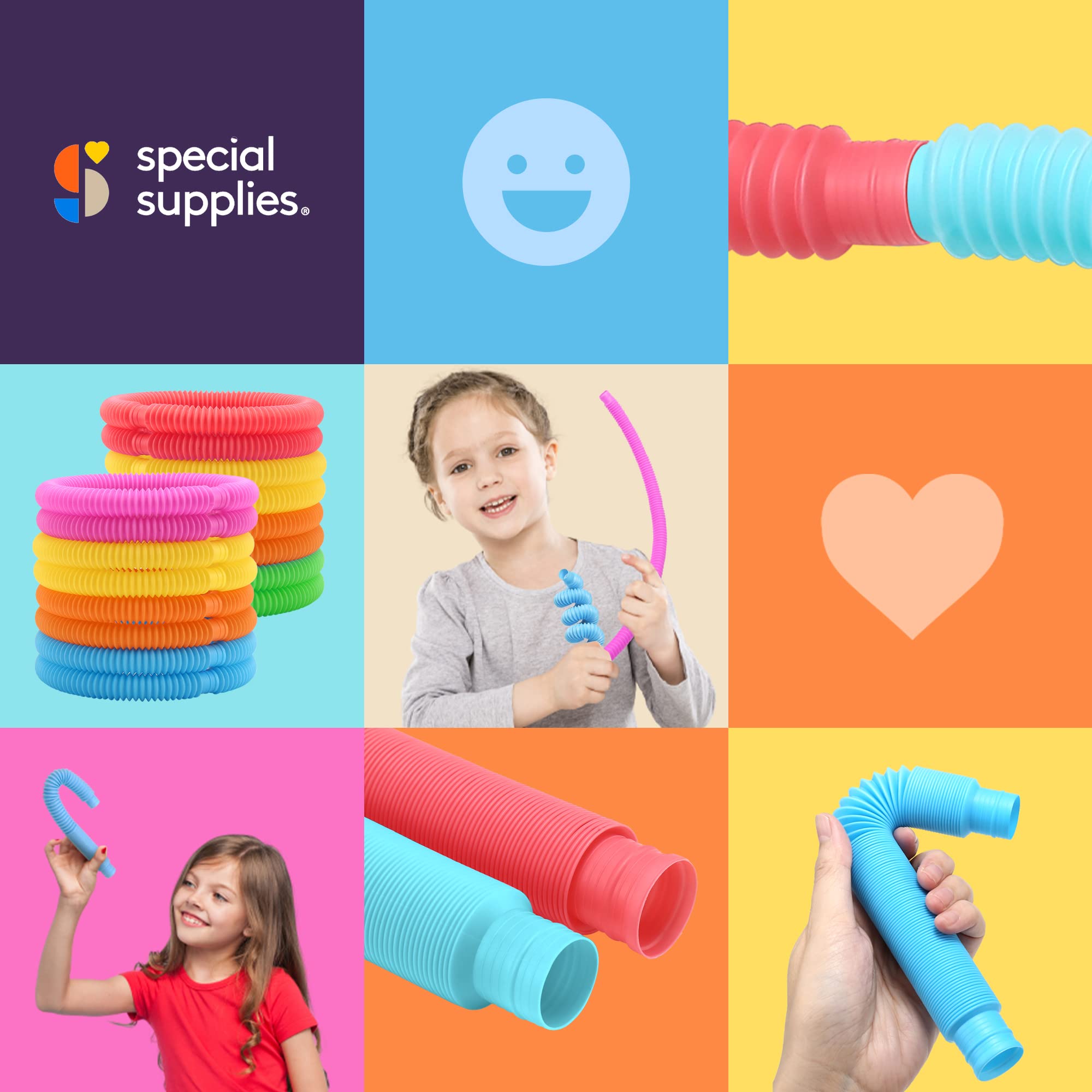 Special Supplies Fun Pull and Stretch Tubes for Kids - Pop, Bend, Build, and Connect Toy, Provide Tactile and Auditory Sensory Play, Colorful, Heavy-Duty Plastic (30)