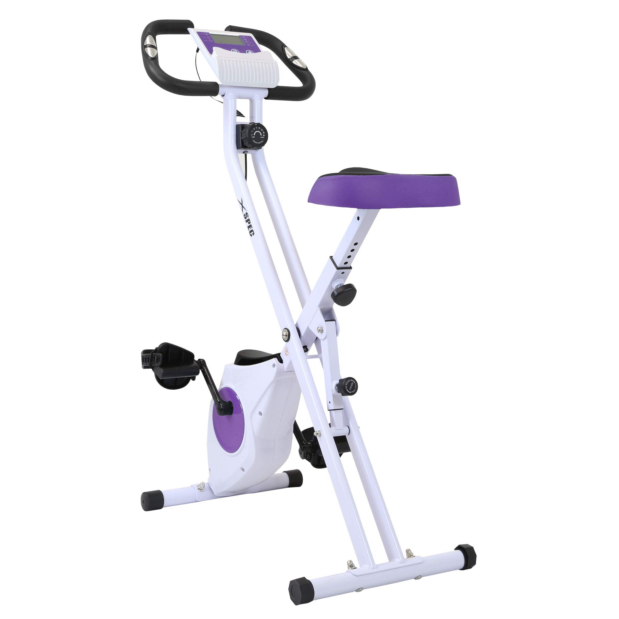 Xspec Foldable Stationary Upright Exercise Folding Workout Indoor Cycling Bike, Purple