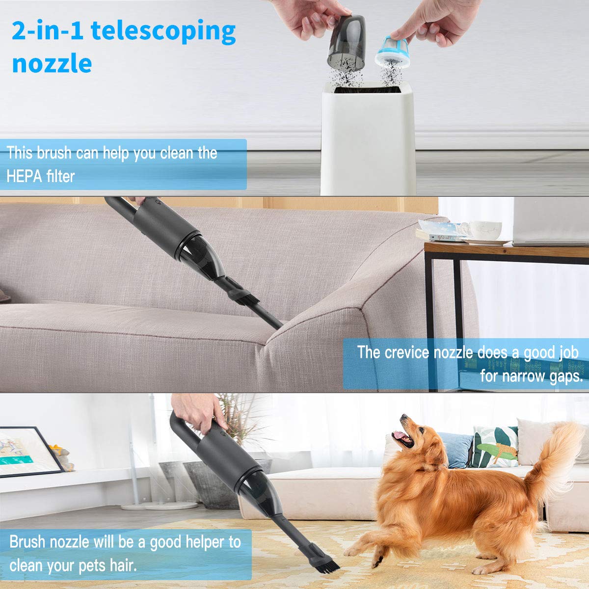 ZHENREN Handheld Vacuum Cordless Rechargeable, 6KPa Powerful Portable Handheld Vacuum, Quick Charging, Light Weight Mini Vacuum Cleaner for Home, Office and Car