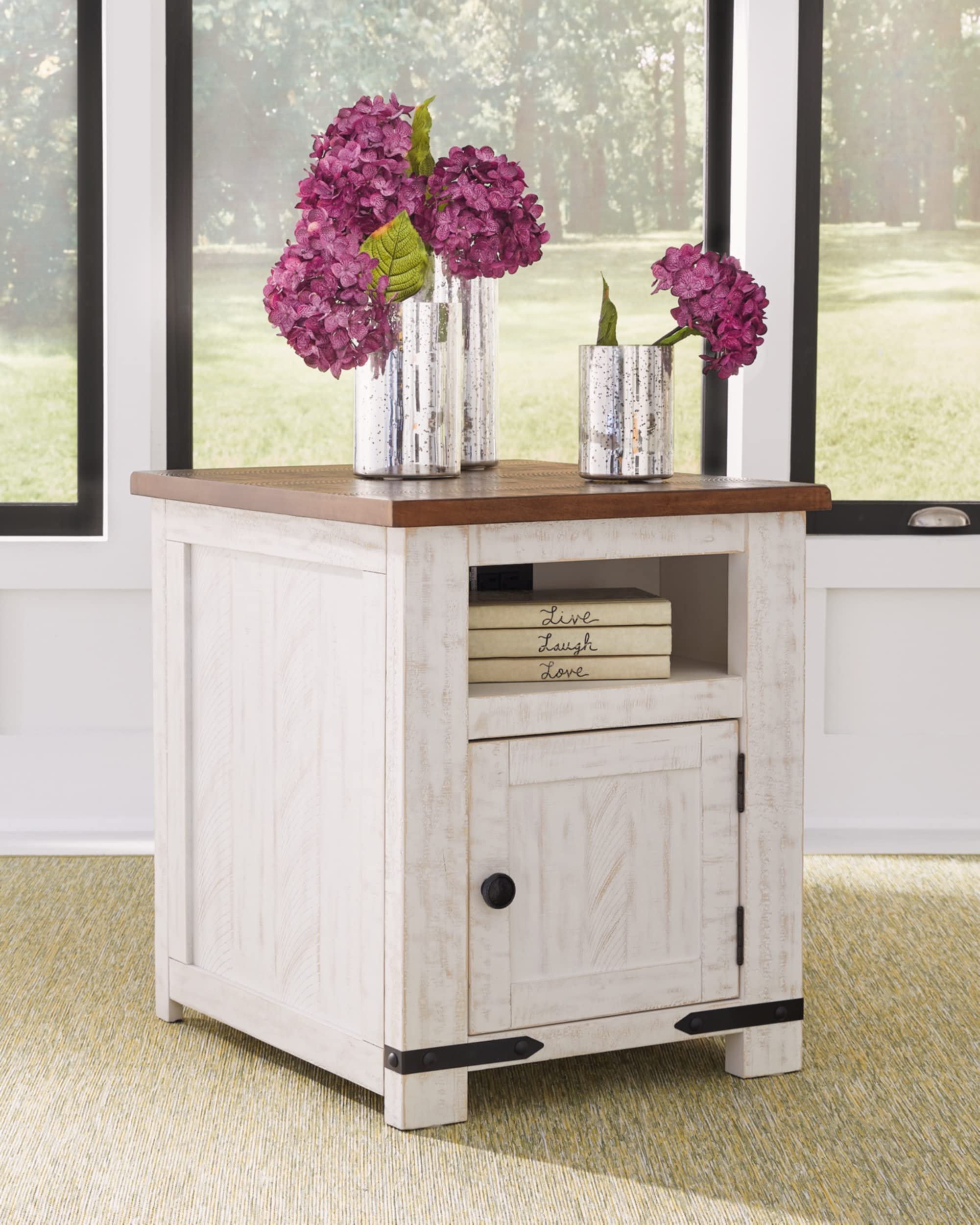 Signature Design by Ashley Wystfield Rustic Farmhouse End Table, White & Brown