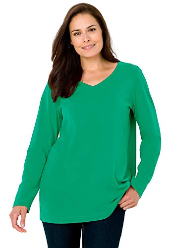 Woman Within Women's Plus Size Perfect Long-Sleeve V-Neck Tee - 2X, Waterfall