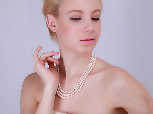Womens 3-row 8-9mm Flatly-round Freshwater Cultured Pearl Necklace 16"