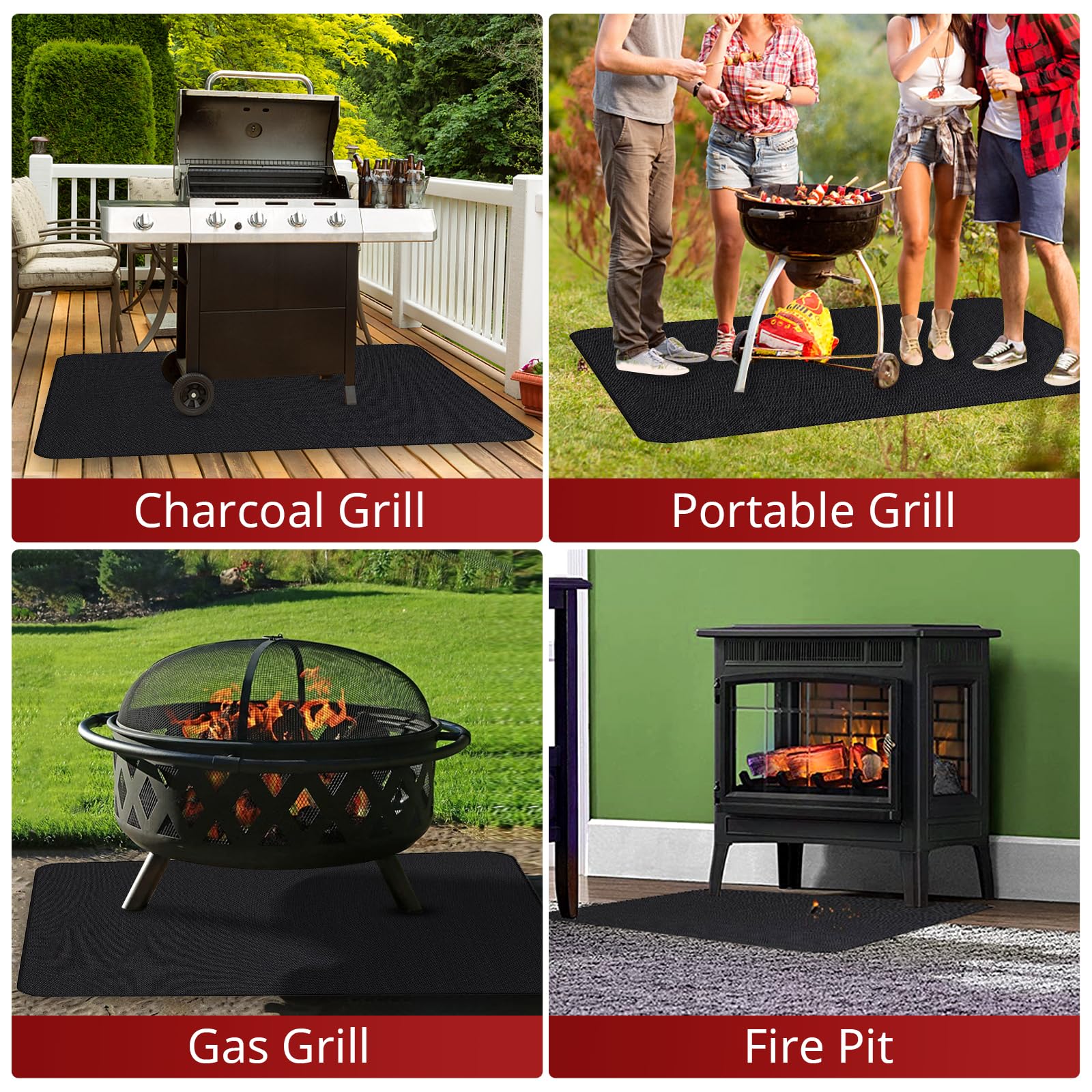 WOLVETRAD 65 x 48 inches Under Grill Mat for Outdoor Grill, Double-Sided Fireproof Grill Pad for Fire Pit, Indoor Fireplace Mat Fire Pit Mat, Oil-Proof Waterproof BBQ Protector for Decks and Patios