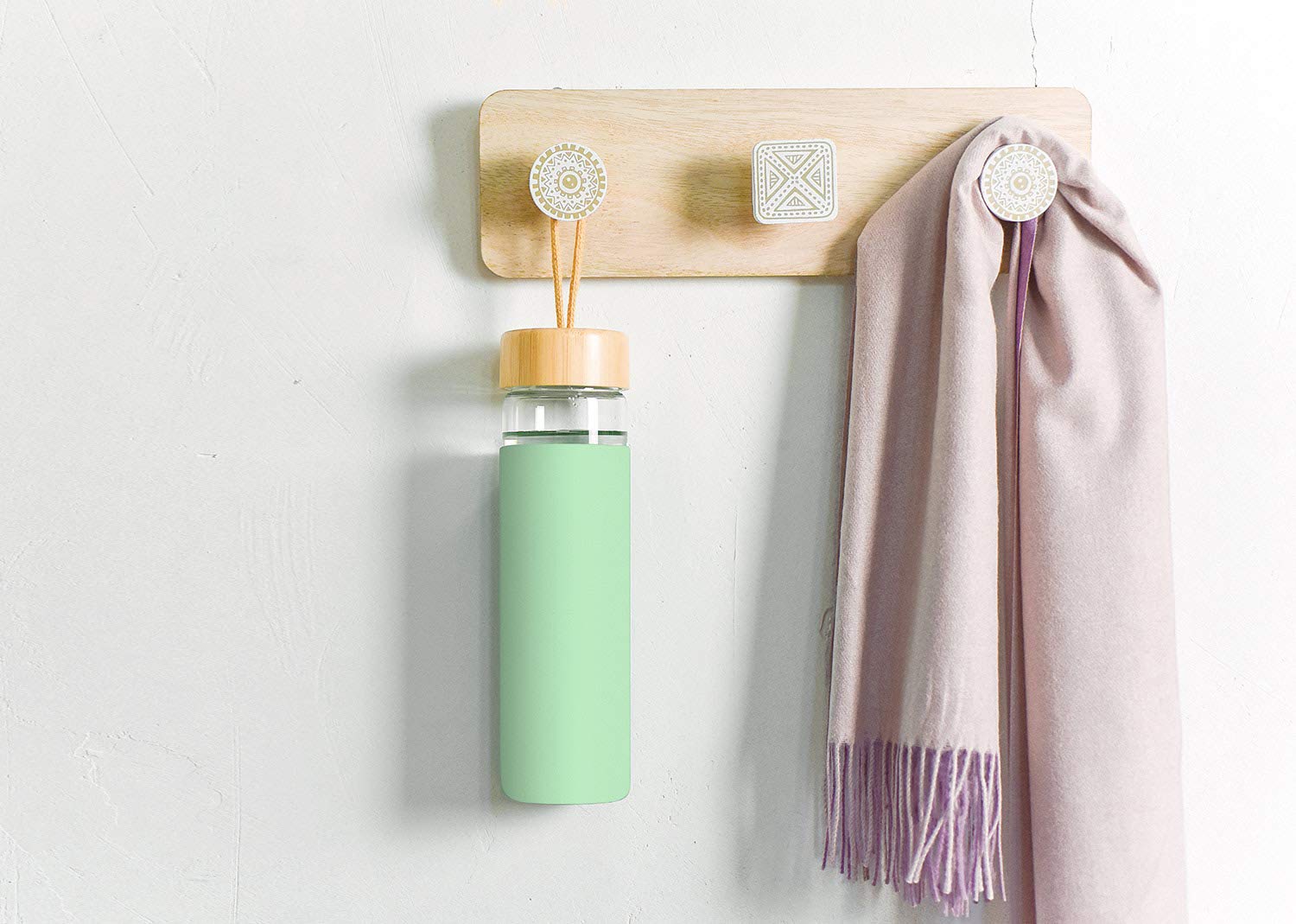 Yomious 20oz Borosilicate Glass Water Bottle with Bamboo Lid and Silicone Sleeve – Reusable BPA Free – Glass Drinking Bottle with Lids - Bundle of 2