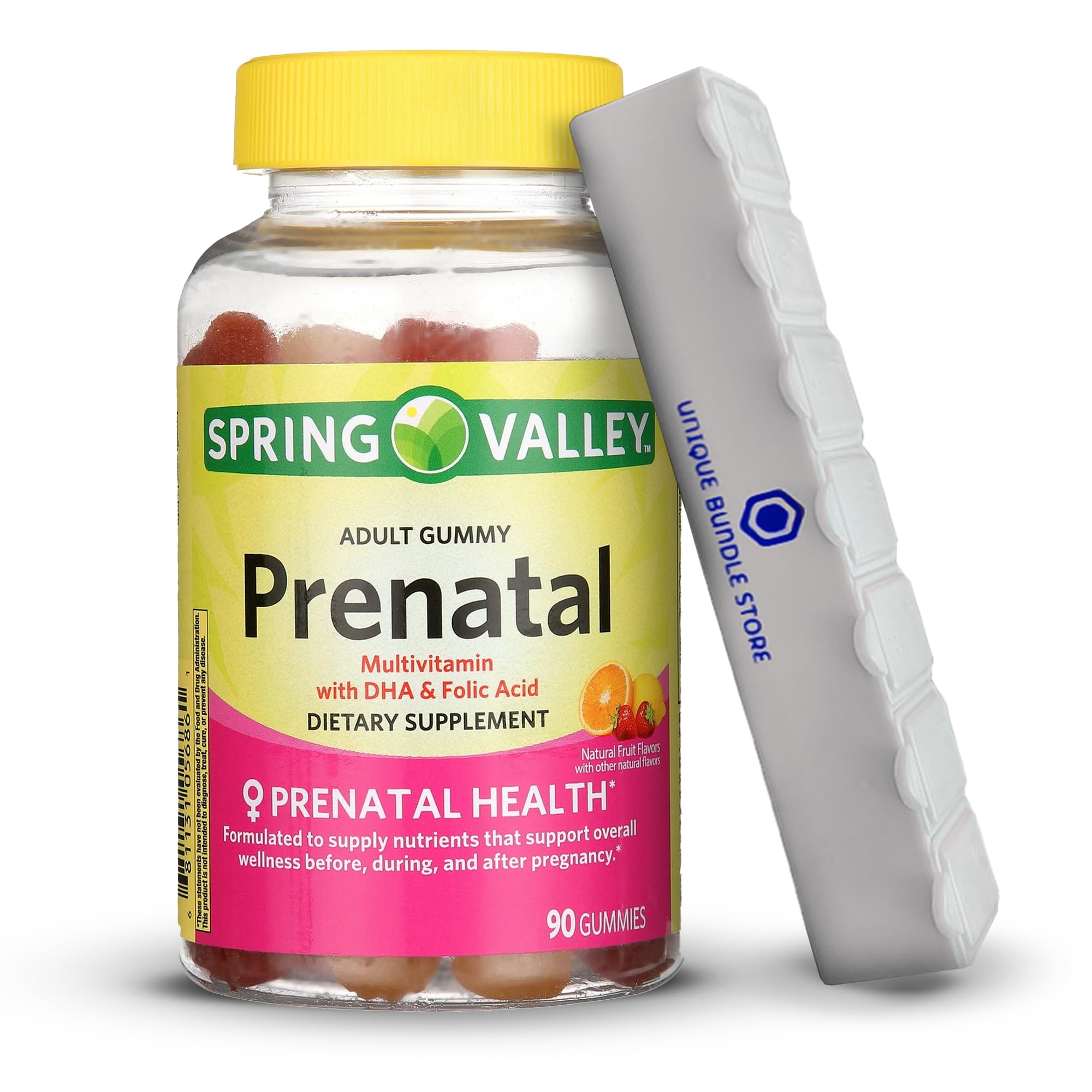 Spring Valley, Prenatal Vitamins Gummies, 90 Count with DHA and Folic Acid, Prenatal Multivitamin Gummies + 7 Day Pill Organizer Inlcuded (Pack of 1)