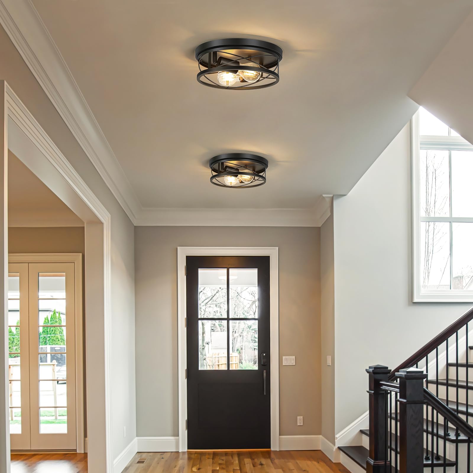 VIOLOEMI Farmhouse lights Industrial Ceiling Lamp of 2 Pack Flush Mount Hallway ceiling lights fixtures Bedroom Ceiling Lamp Kitchen round lights(Bulbs Not Included)