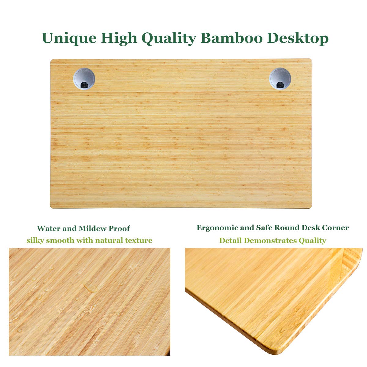 ZHU CHUANG Height Adjustable Desk Electric Standing Desk Stand up Desk Home Office Desk Dual Motor Natural Color 100% Solid Bamboo (72" Rectangle, Desktop and Frame)