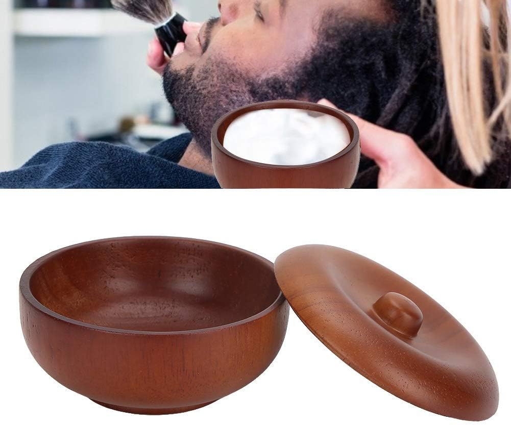 Wooden Shaving Brush Bowl with Lid for Shaving Soap & Cream, Men's Large Deep Size Bowl Pottery Cup for Manual Shaving