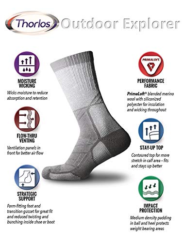 thorlos mens Oexu Max Cushion Outdoor Explorer Crew Hiking Socks, Camp Khaki, Large US