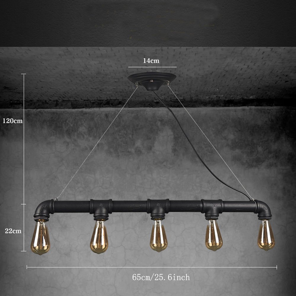 WINSOON Industria Steampunk Lamp Iron Pipe Ceiling Island Fixture Pendant Light Vintage Retro (Black)