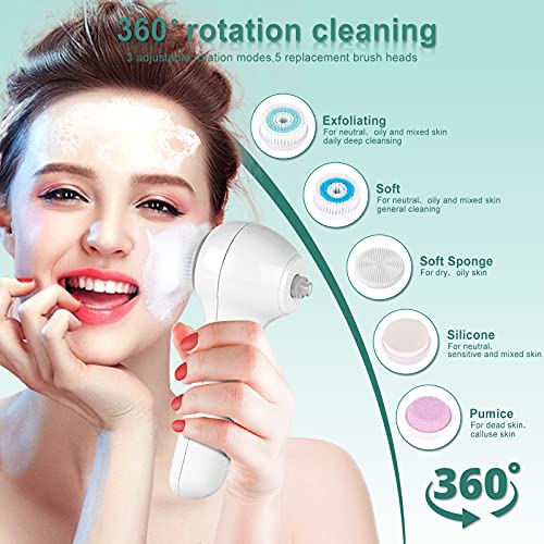 UMICKOO Face Scrubber Exfoliator,Facial Cleansing Brush Waterproof with LCD Screen,Blackhead Remover Vacuum with 5 Brush Heads,Face Spin Brush for Exfoliating, Massaging and and Deep Pore Cleansing