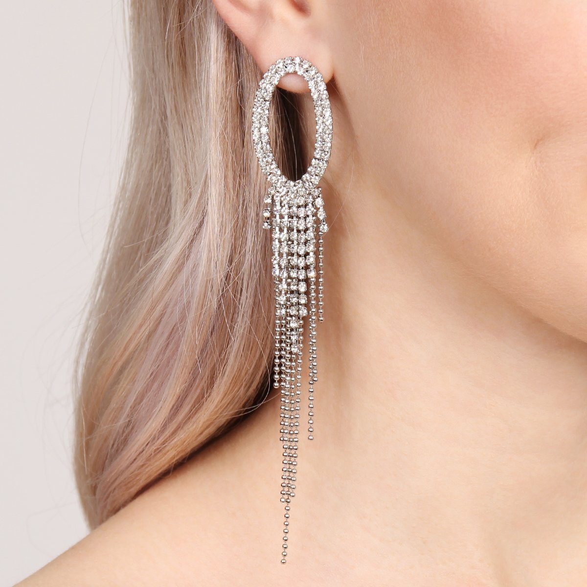 Sparkly Rhinestone Chandelier Drop Statement Earrings - Bridal Wedding Crystal Cubic Dangles Cascade, Teardrop, Fringe Tassel, Waterfall Duster (Oval Waterfall - Black/Gold)
