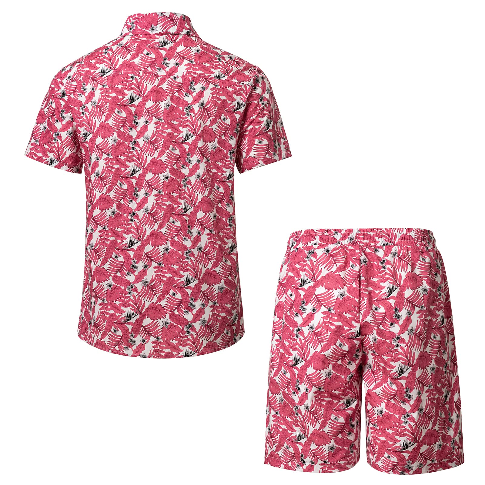 THWEI Mens Hawaiian Matching Set Summer Beach 2 Piece Holiday Outfits Flower Shirts and Shorts Red Leaves 2XL