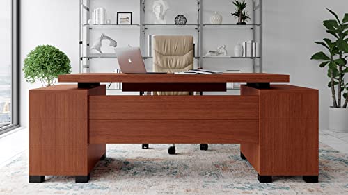 Zuri Furniture 79" Modern Ford Executive Desk with Filing Cabinets - Light Wood