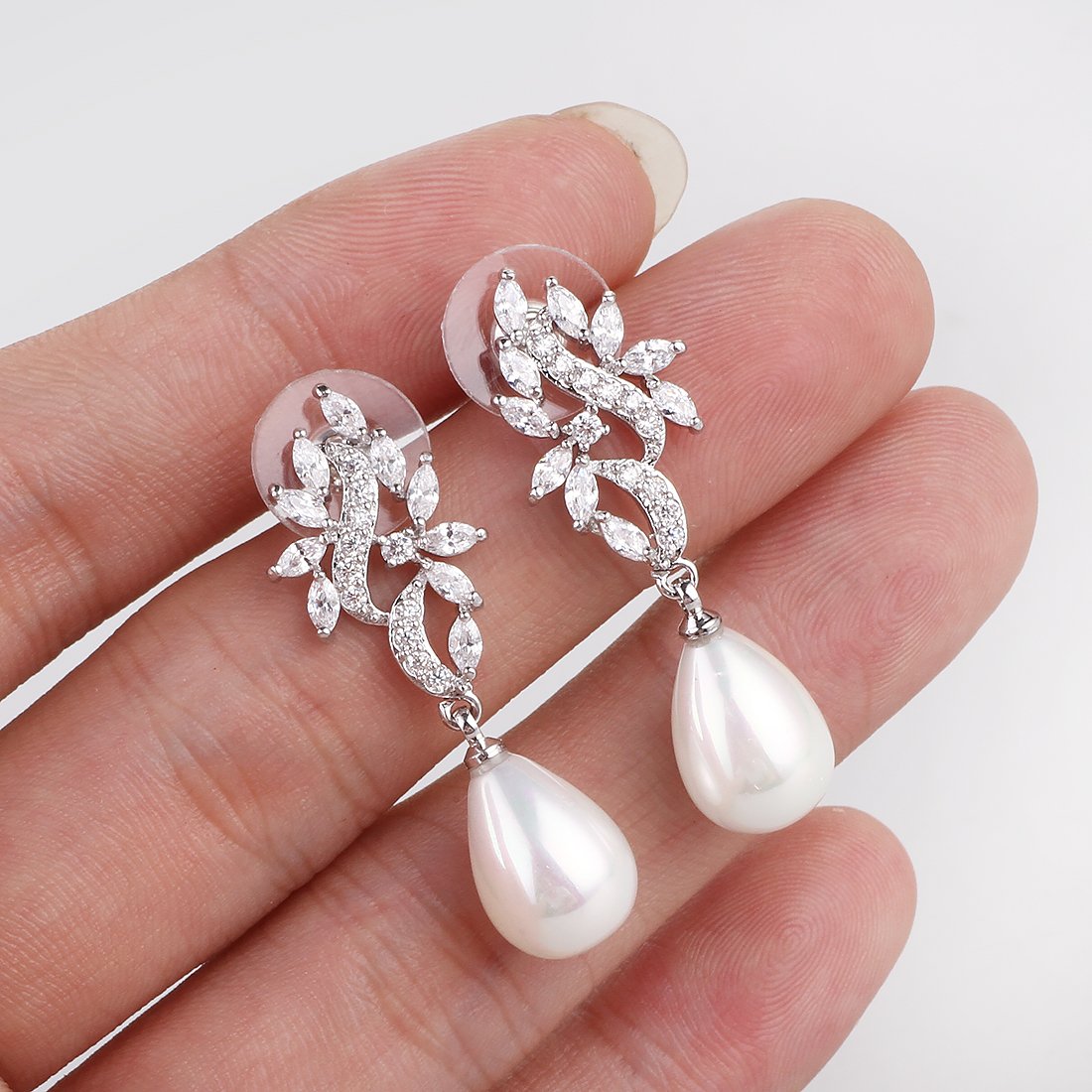 Wordless Love Marquise Cubic Zirconia Brides Weddings Dangle Drops Earrings Pearl