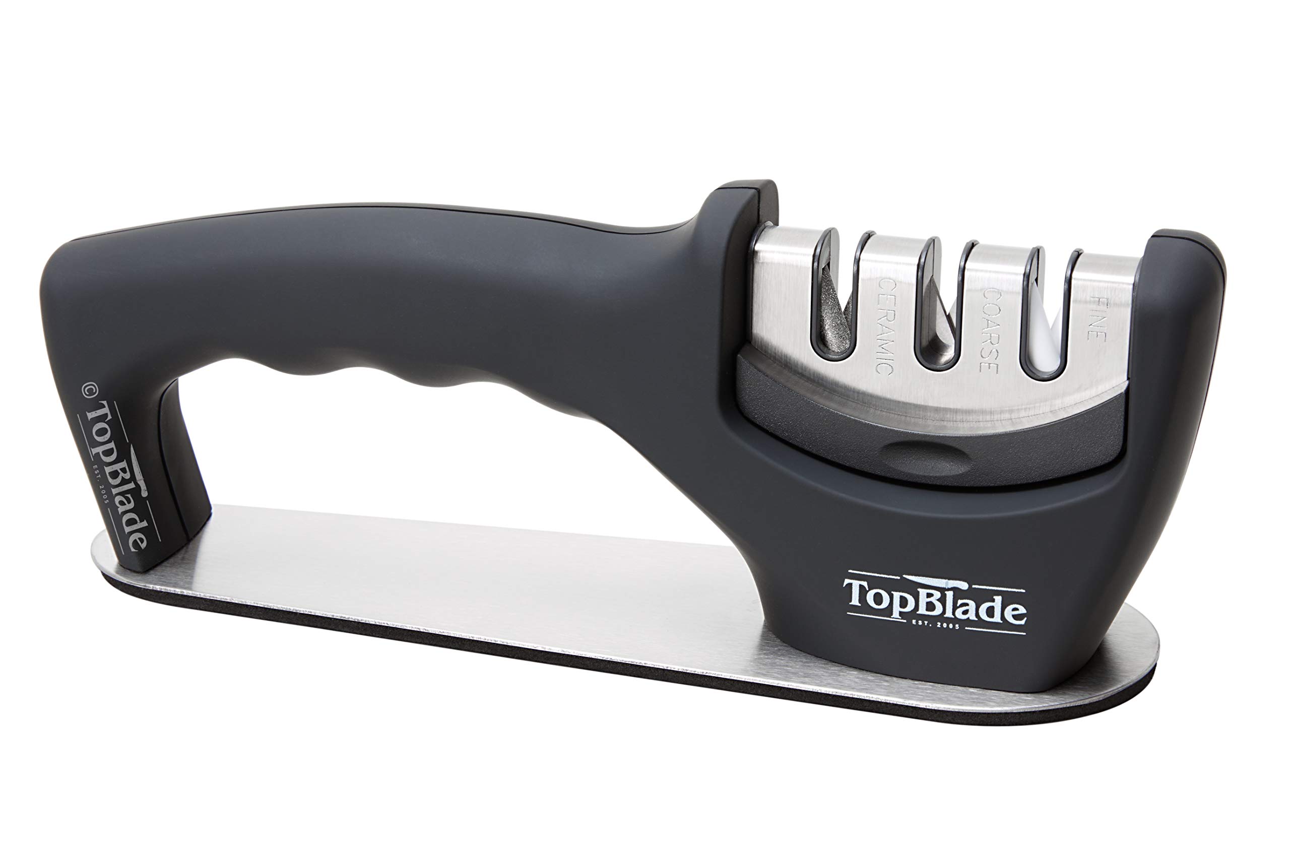 TopBlade 2021 β Upgraded 3-stage Kitchen Knife Sharpener to Restore, Sharpen and Polish Steel & Ceramic Blades β Improved Safety & Stability - Cut Resistant Glove Included