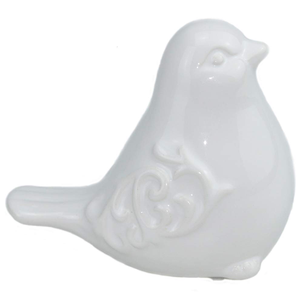 White Glazed Small Ceramic Chubby Bird Figure Figurine Ornaments Decoration, Animal Model Gift for Home Garden Statue Decorative Crafts (White, Small)