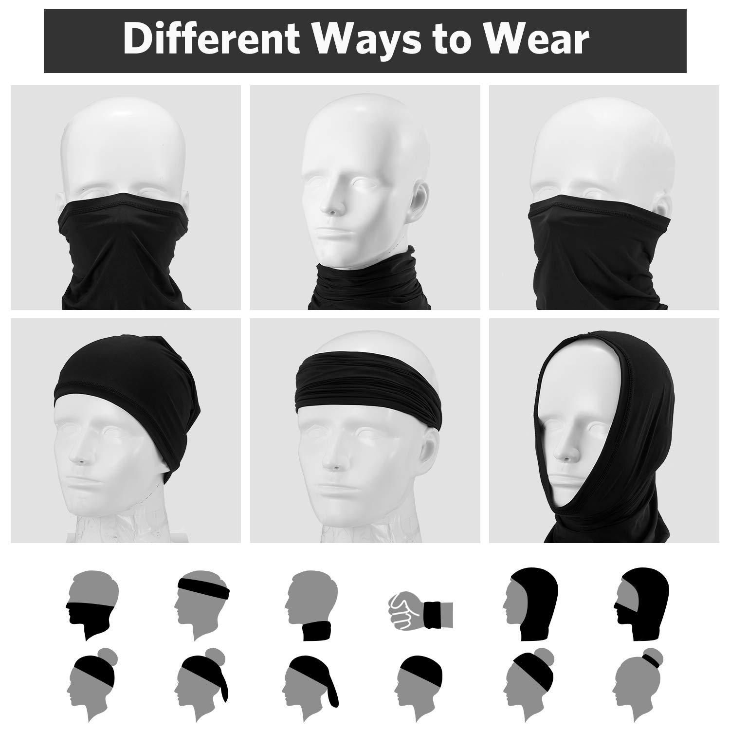 VELAZZIO 2 PCS Face Cover Neck Gaiter Sun UV Protection Face Scarf Dust Wind Headwear for Fishing Hiking Cycling (Light Blue Pattern(2 Pack))