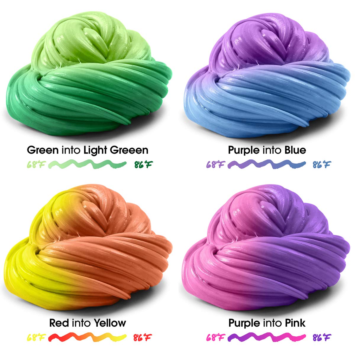 Squeeze Craft Color Changing Frudge Putty Heat Sensitive - 4 Pack Slime Putty - 2 Oz per Container - for Sensory and Tactile Stimulation, Event Prizes, Slime Parties, Educational Game, Fidget Toy