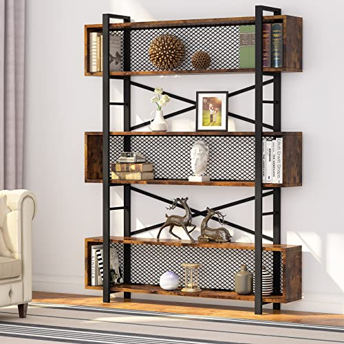 Tribesigns 5-Shelf Bookshelf with Metal Wire, Modern Industrial Bookcase Display Shelf Storage Organizer with Metal Frame for Home Office, 47.2 L x 9.4 D x 71 H (Retro Brown)