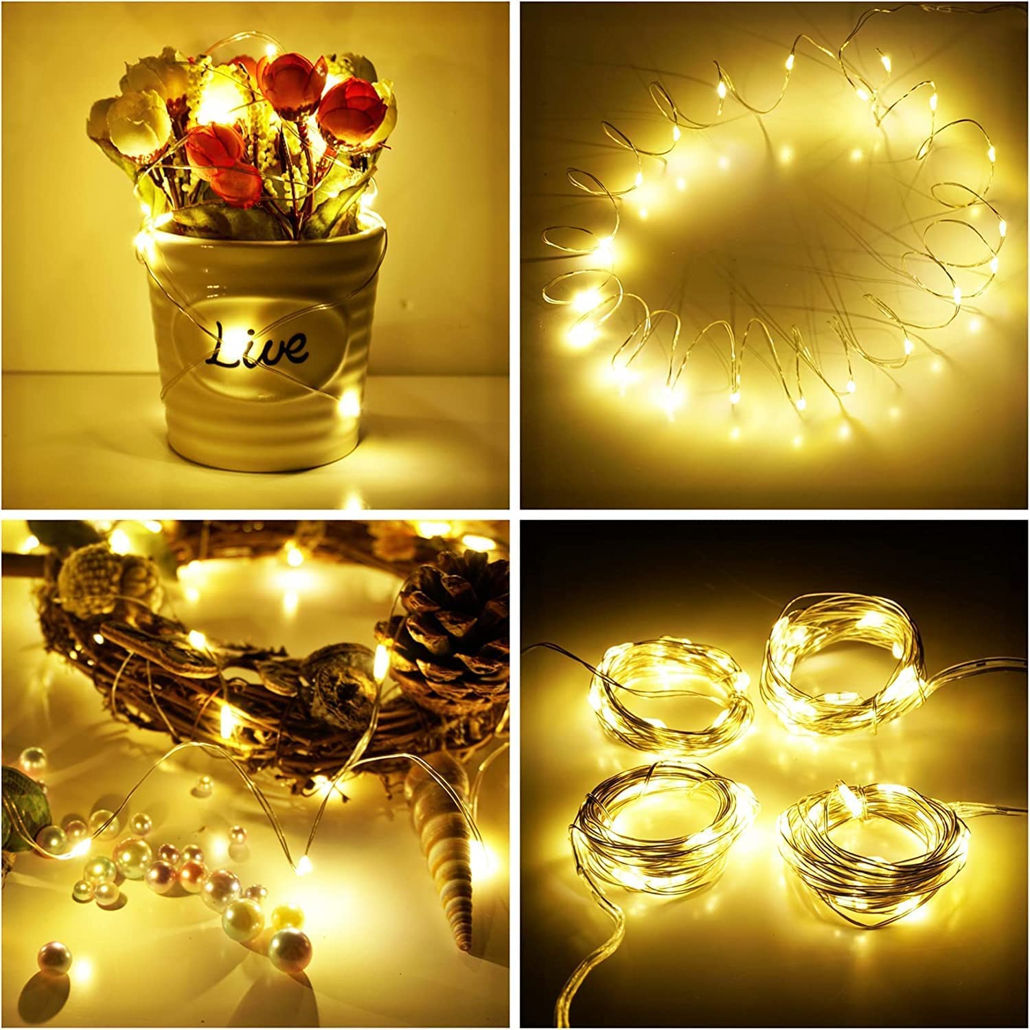 UFAY 15 Pack Fairy Lights Battery Operated(Batteries Included), 10ft 30 LED Silver Wire String Lights Waterproof Firefly Mini Led Starry Light for Party Crafts Wedding Christmas Decor(Warm White)