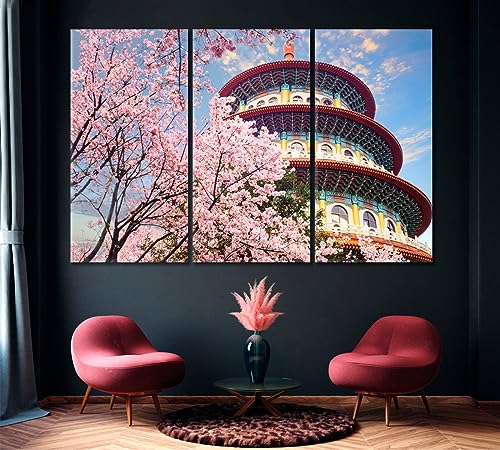 Tianyuan Temple with Sakura Blossom Taiwan Canvas Print 1 Panel / 36x24 inches