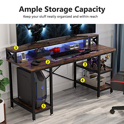 Tribesigns 63 inch Computer Desk with Storage Shelves, Extra Large Industrial Office Desk Computer Table Studying Writing Desk Workstation with Hutch for Home Office (Rustic Brown)