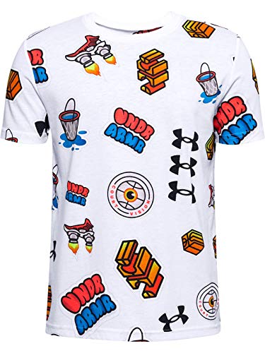 Under Armour Hoops Sticker Tee, White (100)/Black, Youth Small