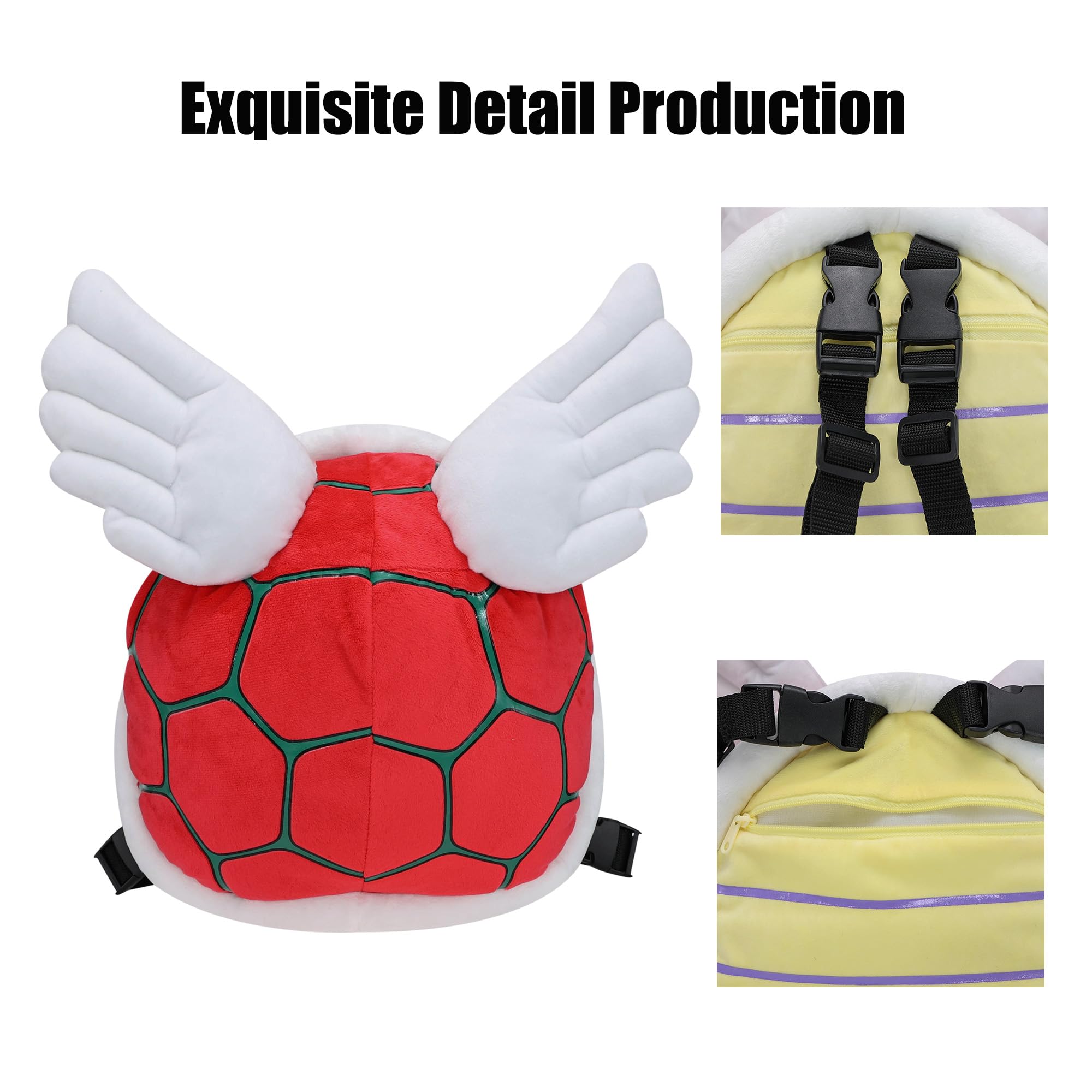 ZYPHYR Red Bowser Backpack with White Wings Super Koopa Paratroopa Bag Turtle Shell Daypack Cosplay Costume Accessory Prop Soft Stuffed Cartoon Toys