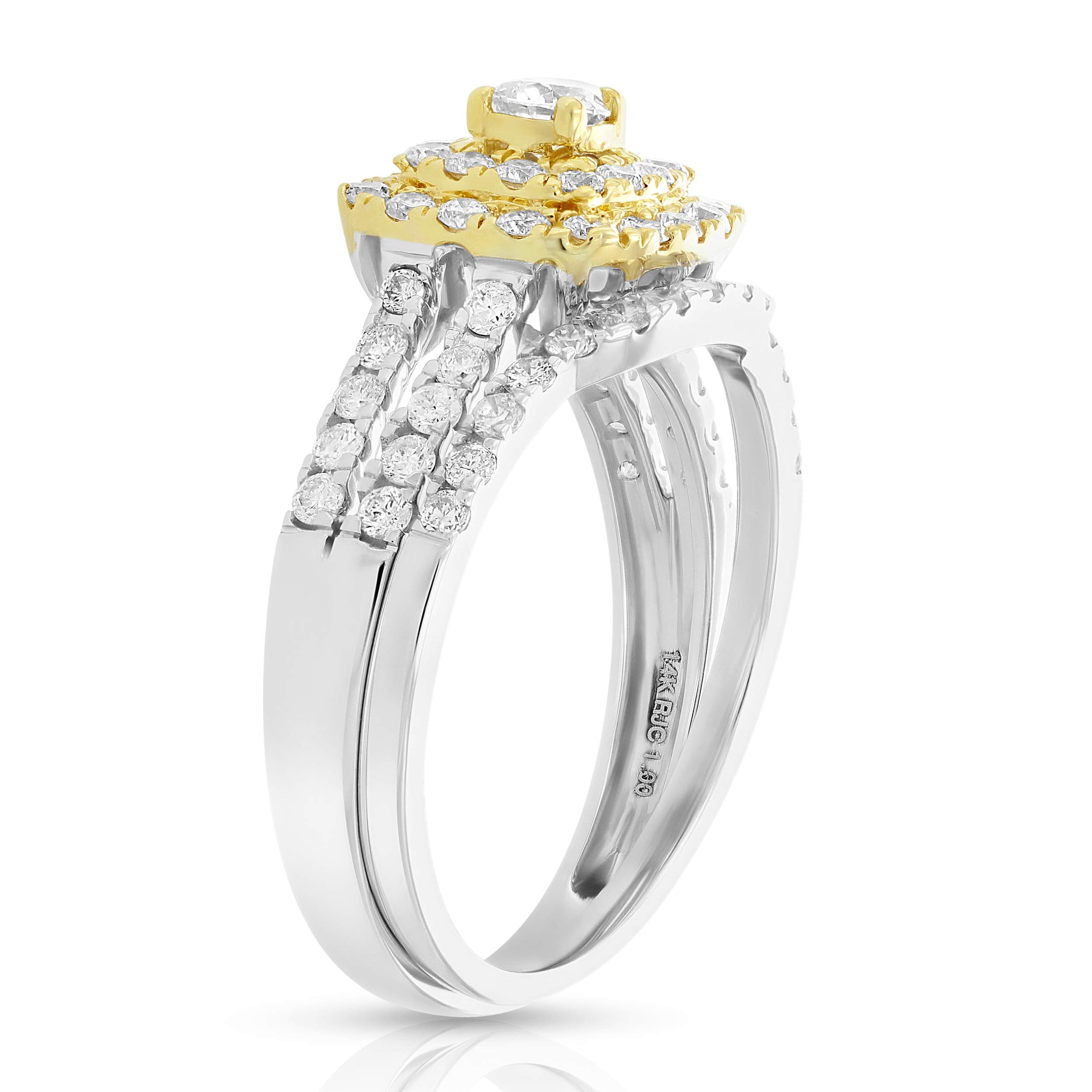 Vir Jewels 1 cttw Diamond Wedding Bridal Ring Set 14K Two Tone Gold Cushion Halo Engagement Size 5