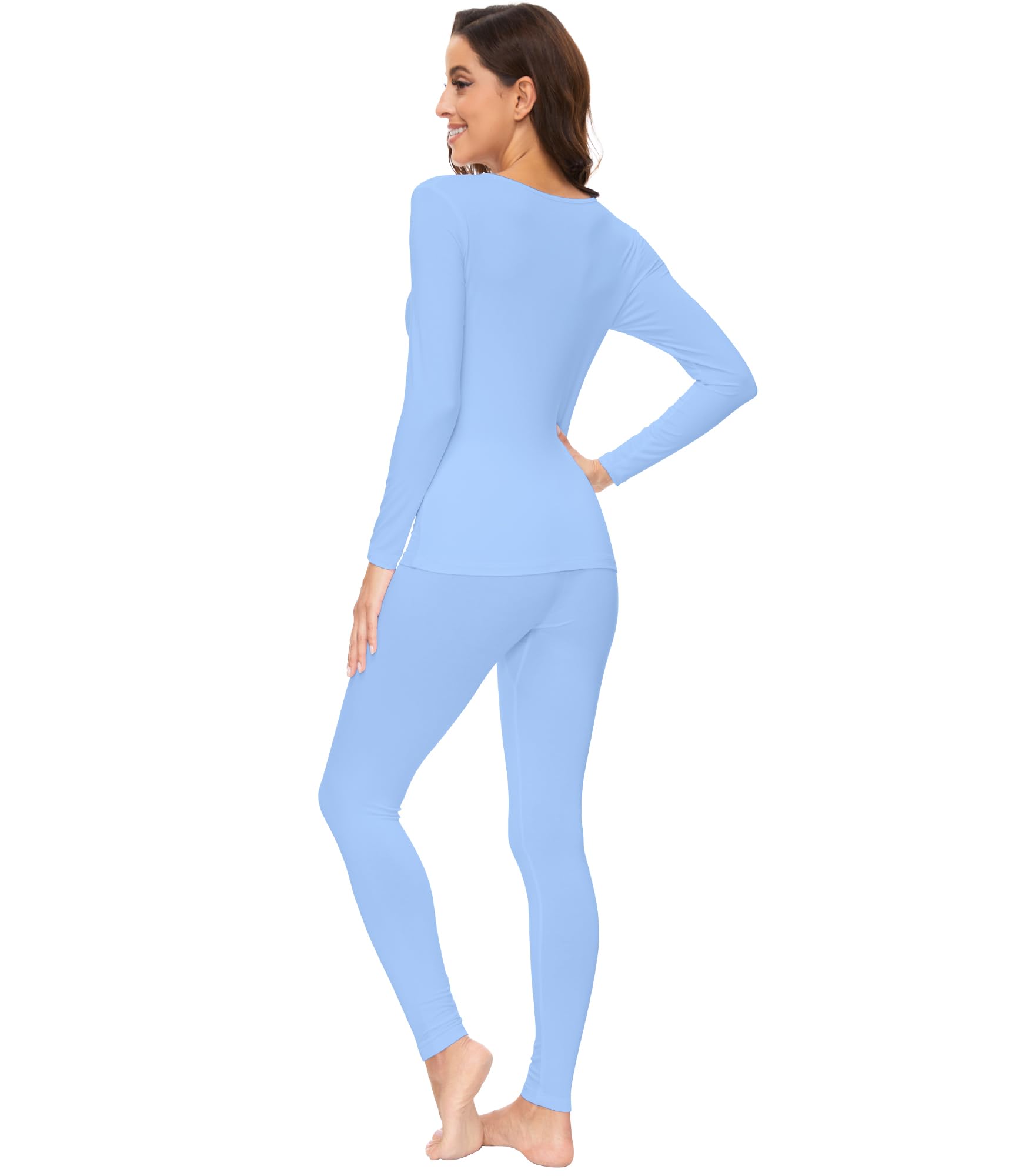 WiWi Soft Viscose from Bamboo Underwear for Women Thermal Long Johns Sets Super Warm Base Layer Top Pants Pajamas Set S-3X, Sky Blue, Medium
