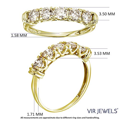 VIR JEWELS 1 cttw 5 Stone Champagne Diamond Wedding Engagement Ring 14K Yellow Gold Round Size 7.5