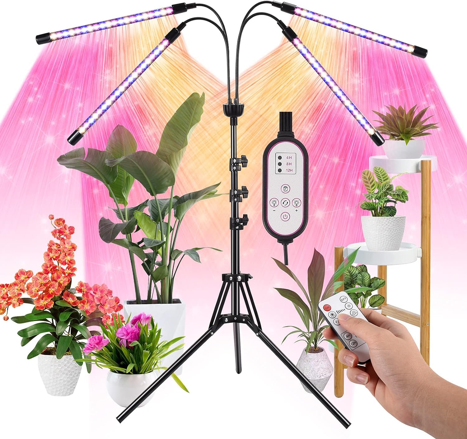 zyzykeji LED Grow Lights for Indoor Plants with 15-60 inches Adjustable Tripod Stand Plant Light with 4/8/12H Timer with Remote Control