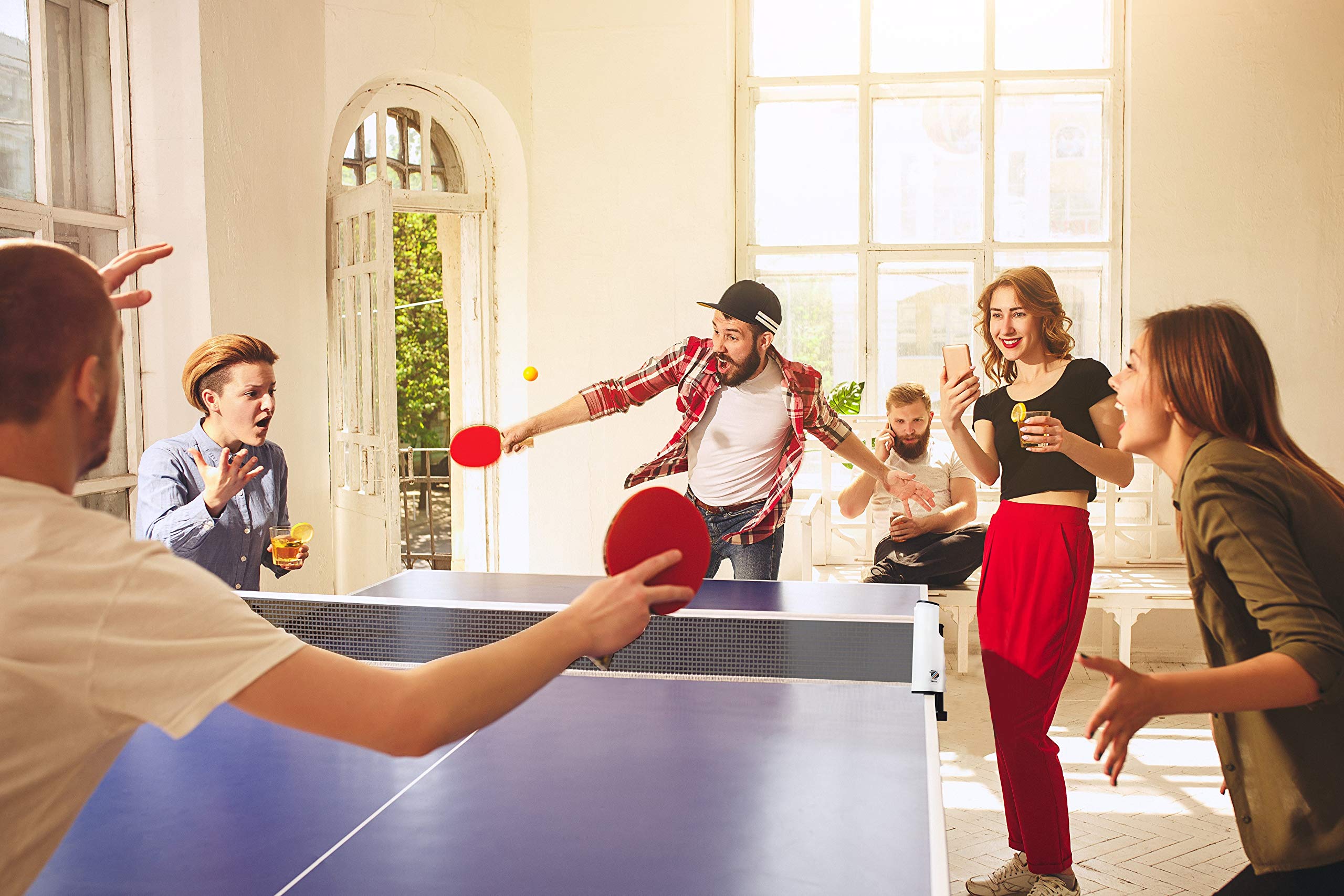 ZIRUTZI Table Tennis Set with Retractable Ping Pong Net for Any Table - Ping Pong Paddles Set of 4-6 Ping Pong Balls - 1 Portable Ping Pong Set Case - Complete Ping Pong Set to Play Anywhere