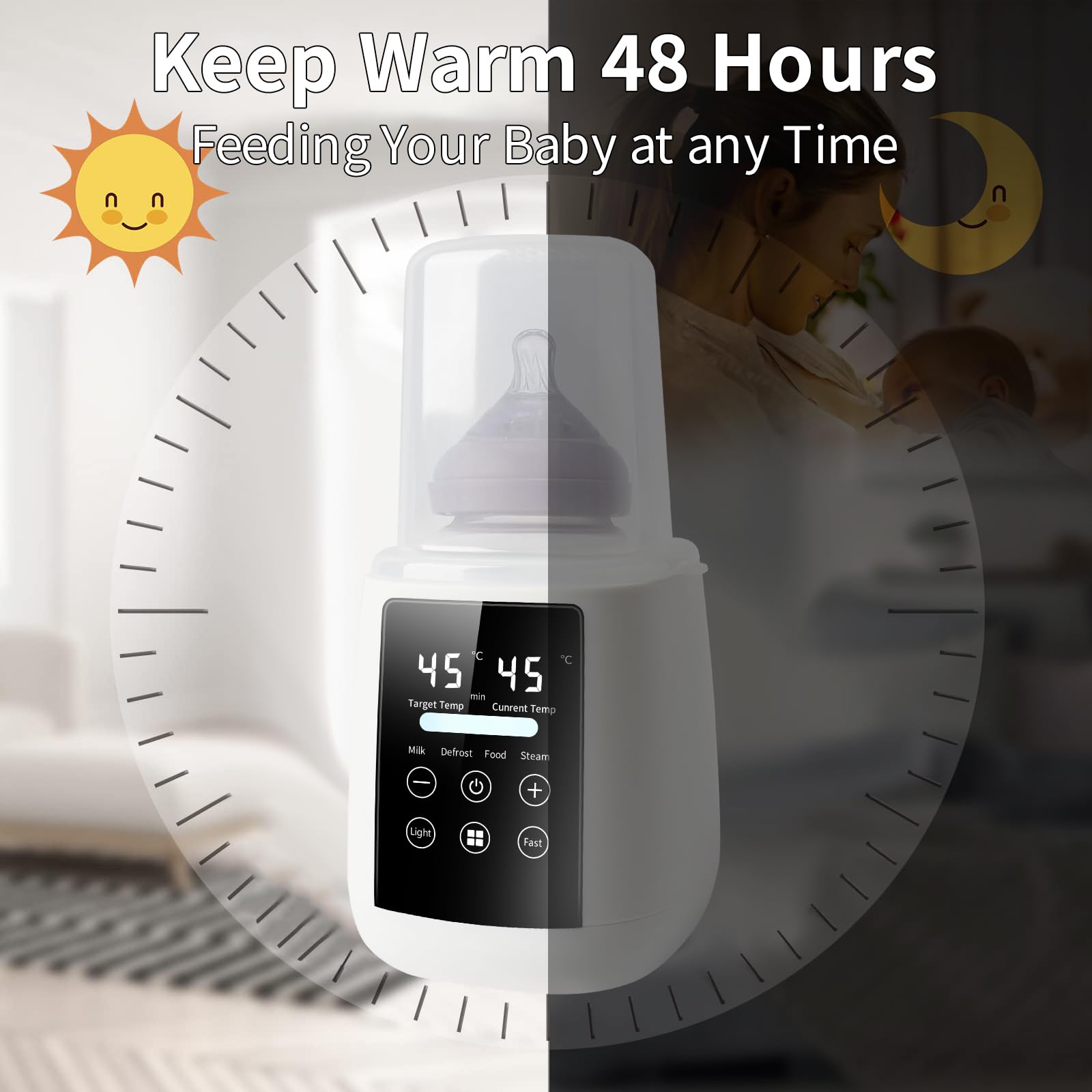 Zihanrm Bottle Warmer, 6-in-1 Fast Baby Milk Warmer with Timer for Breastmilk or Formula, Accurate Temperature Control and Automatic Shut-Off, Multifunctional Bottle Warmer for Breastmilk or Formula