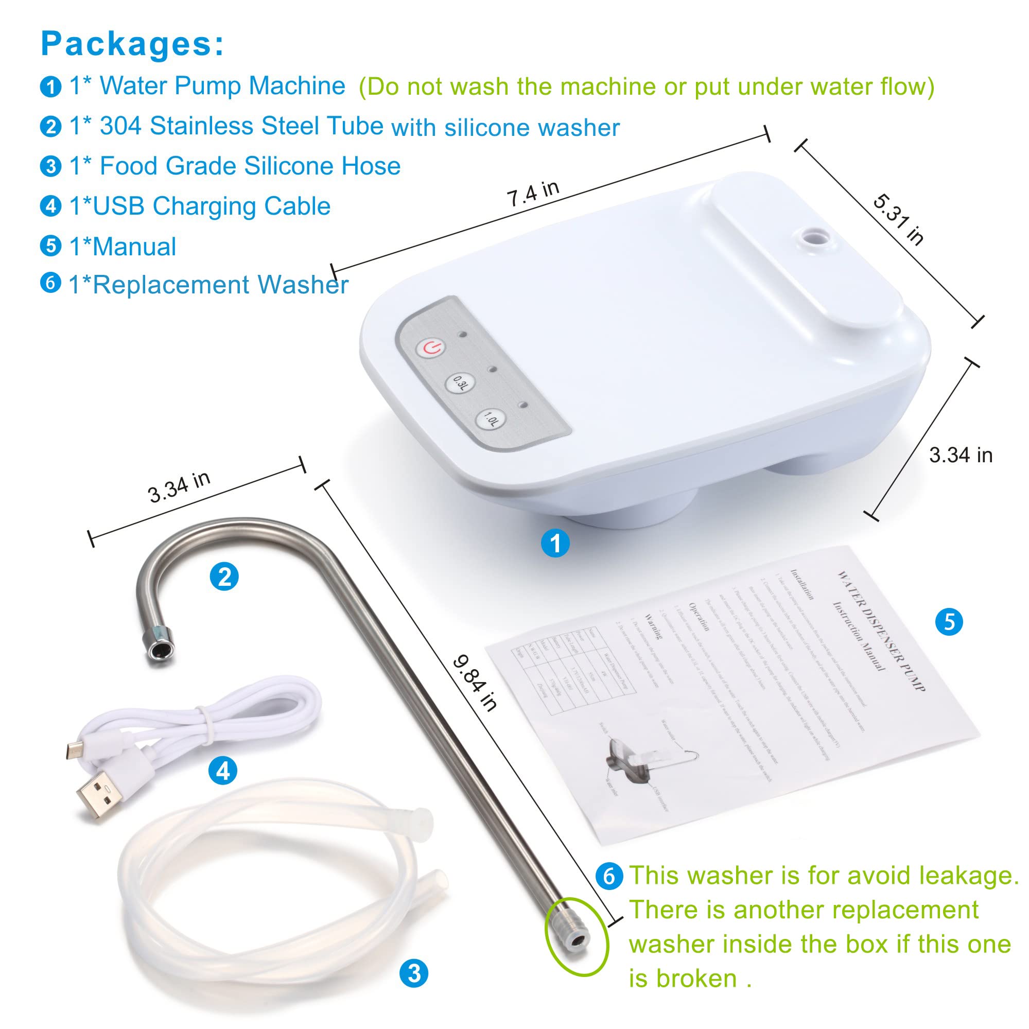 Water Pump for 5 Gallon Jug, COJITO Water Bottle Dispenser Electric Water Pump Automatic Water Bottle Pump Dispenser for 5 Gallon Bottle(White)