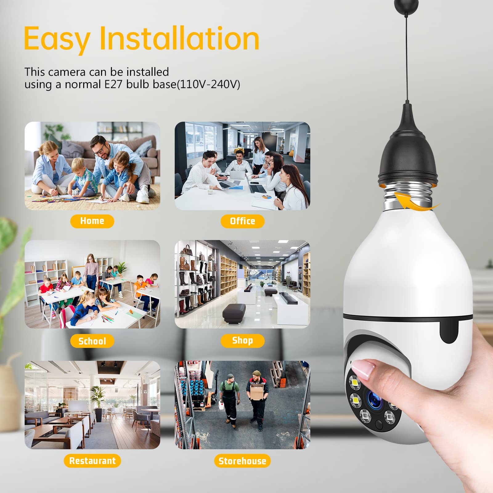 Topiacam Light Bulb Security Camera Outdoor Wireless,Lightbulb Security Camera,1080P WiFi Light Socket Security Cameras,2MP Full Color Day and Nigh Vision,Audible Alarm,Motion Tracking (4PACK)