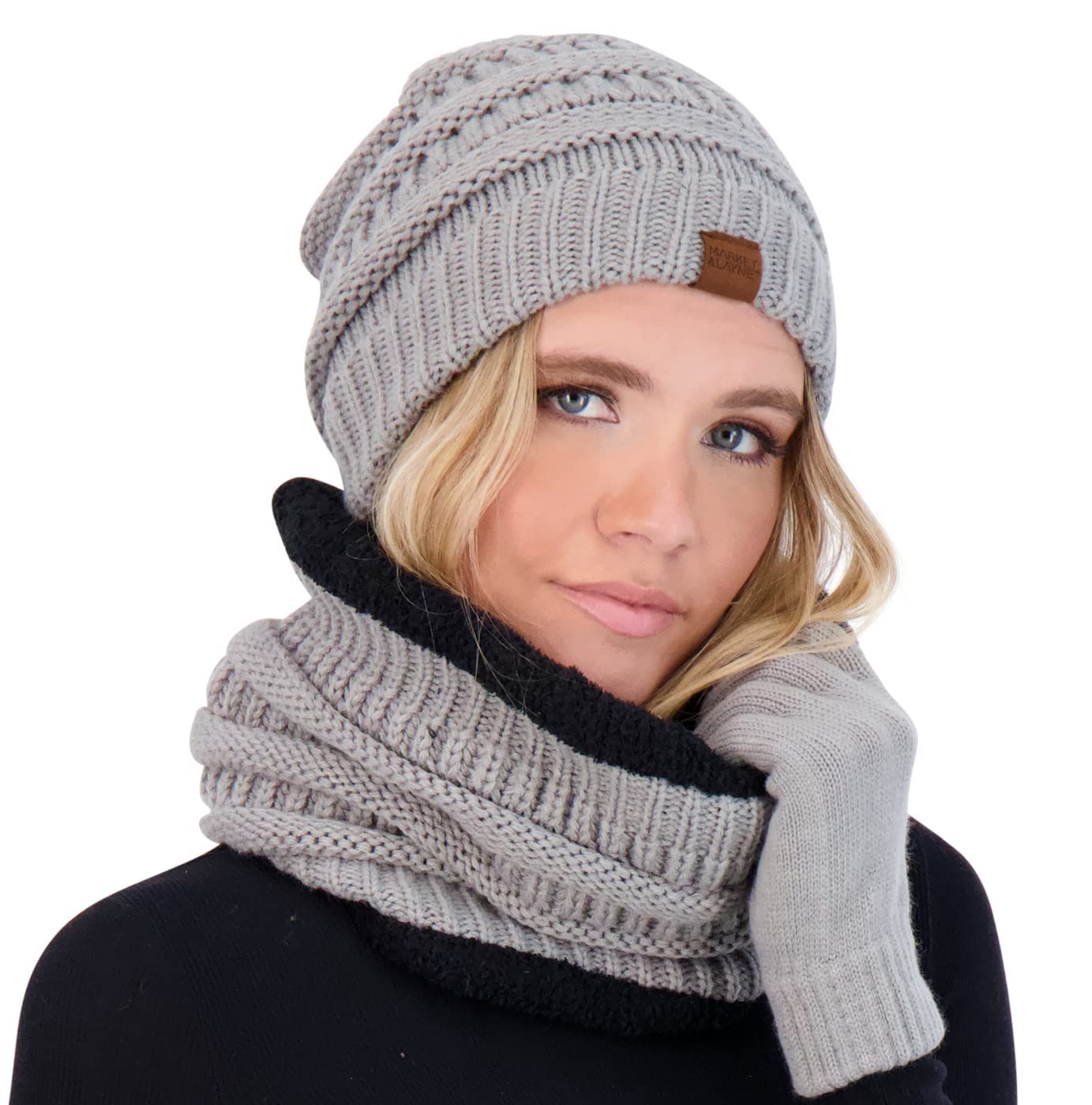Winter Hat Fleece Lined Neck Warmer Scarf and Gloves Set for Women Knit Beanie Winter Gloves and Scarves Cold Weather