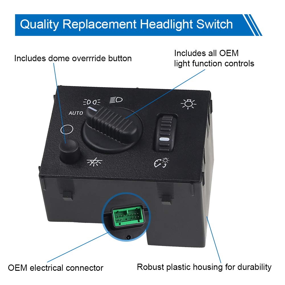 WMPHE Compatible with Headlight Switch Chevy Silverado GMC Sierra 2003-2007 Suburban Avalanche Yukon Tahoe Cadillac Escalade Headlamp Dimmer Switch Replace OE # 19381535 D1595G 15194803